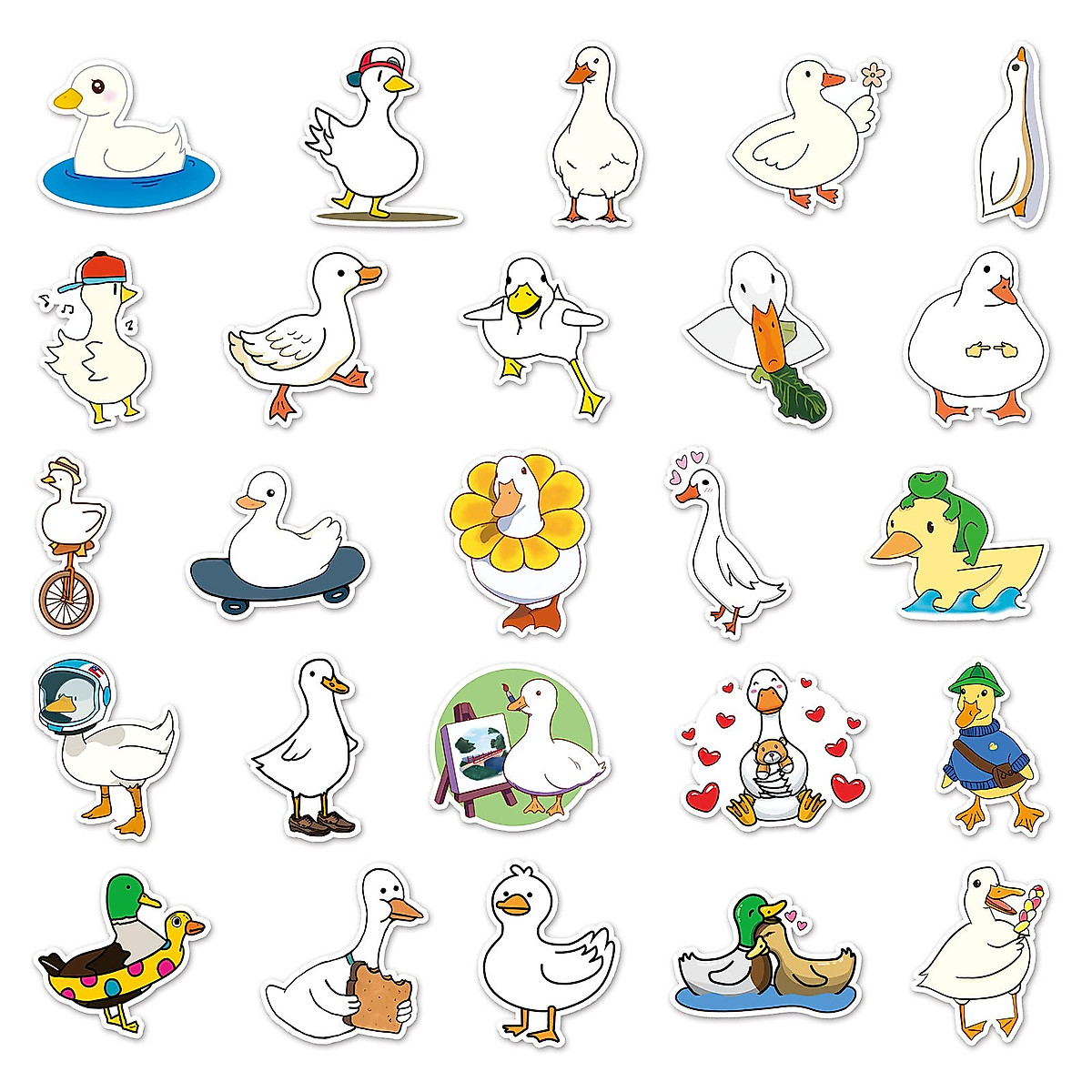 Cute Duck Stickers, 50 Pcs Simulation Cartoon Ducks Vinyl Waterproof Decal,Kids Cognition Sticker Pack for Laptop,Water Bottle,Phone,Desk