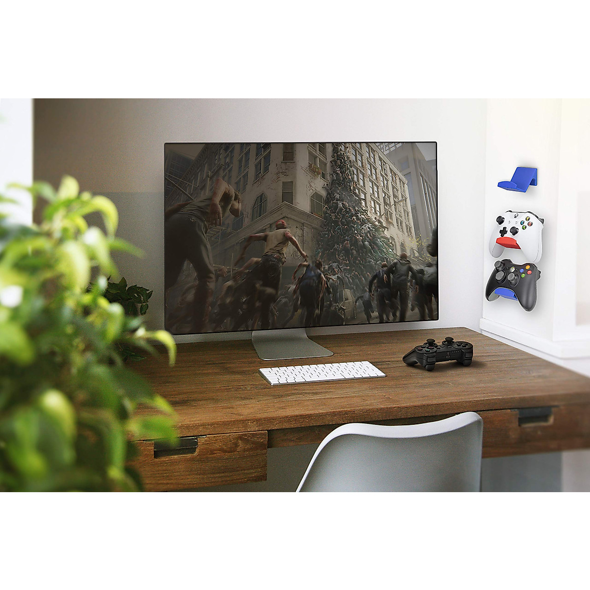 BRAINWAVZ [EOL] Game Controller Wall Mount Stand Holder (2 Pack) for Xbox ONE Switch PS4 STEAM PC Nintendo, Universal Game Controller Accessories - Red & Blue [EOL]