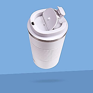 Double-layer Stainless Steel Travel Cup, Vacuum Insulated Coffee Cup, Fat-bottomed Cup with Flip Lid, 18 Ounces (Approximately 510 Grams),White.(big)