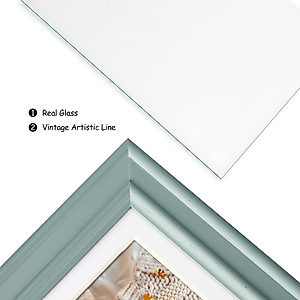 Tamolus 4x6 Double Hinged Picture Frame Folding Photo Frame Vertical and Horizontal in Teal Blue Pine Wood with Real Glass for Tabletop X3-LAN-SH46