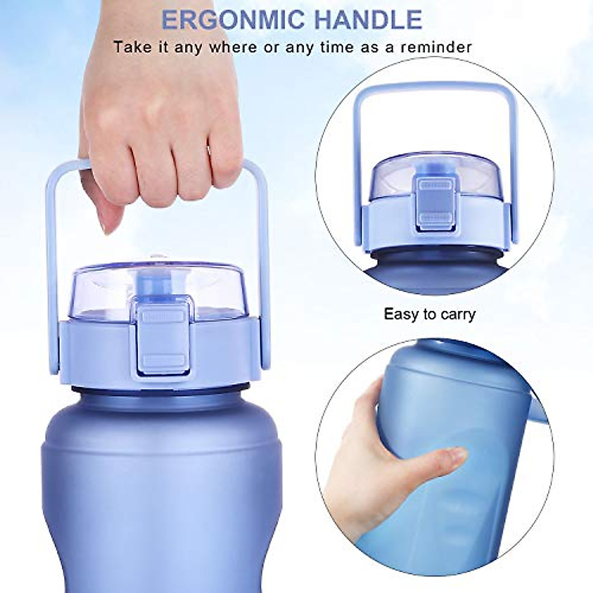 BOTTLE BOTTLE 64 OZ Gallon Motivational Water Bottle with Time Marker and Straw Protective Silicone Boot Workout Leak-proof Bottle for Adults and Kids Half Gallon Water Jug (blue)