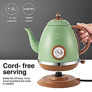 Electric Kettle with Thermometer Stainless Steel 1.5L 1000W Gooseneck Pour Over Coffee Tea Kettle, Hot Water Boiler Heater with Water Temperature Display Quick Heating Boiling Water 110V US Plug Green