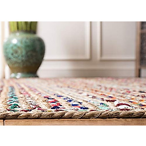 SAFAVIEH Cape Cod Collection 2' x 3' Natural/Multi CAP251A Handmade Boho Braided Jute Entryway Living Room Foyer Bedroom Kitchen Accent Rug