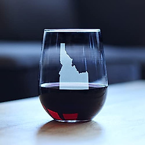 Idaho State Outline Stemless Wine Glass - State Themed Drinking Decor and Gifts for Idahoan Women & Men - Large 17 Oz Glasses