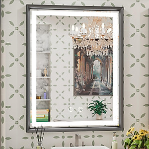 JSneijder LED Bathroom Mirror(2 Pack), 28x36 Inch Frame Mirror + 28x36 Inch Frameless Mirror