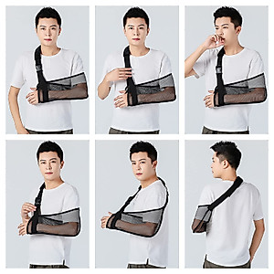 Ledhlth Mesh Arm Sling Black for Shower Shoulder Immobilizer Brace Support for Broken Shoulder Elbow Arm Wrist Injury Men Women Teenagers Adults left right