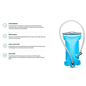 HydraPak Velocity (1.5L Hydration Reservoir) - Slim-Profile Water Bladder/Reservoir – Self-Sealing Bite Valve, Leak Proof, Fully Reversible and Dishwasher Safe, Old Blue