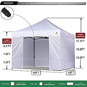 ABCCANOPY Heavy Duty Ez Pop up Canopy Tent with Sidewalls 10x10, White