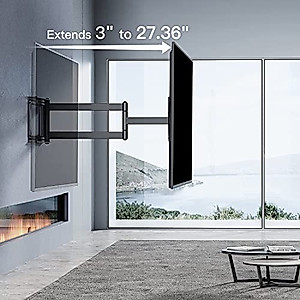 Full Motion TV Wall Mount for 37-75 inch OLED Flat/Curved TVs with VESA 600x400mm, Articulating Corner TV Bracket Swivel & Tilt, 27.36 inch Extension, Holds TVs up to 110lbs, 16" Wood Stud, PSXLF03