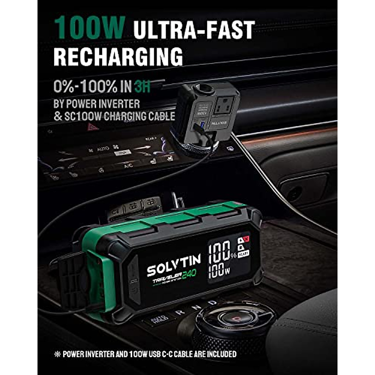 SOLVTIN 224Wh Portable Power Station with 2500A Jump Starter, Lithium Battery Backup with 120W AC Outlet, PD100W USB-C Bilateral Port, LED Light, Power Bank for Camping Home Office (Traveler 240)