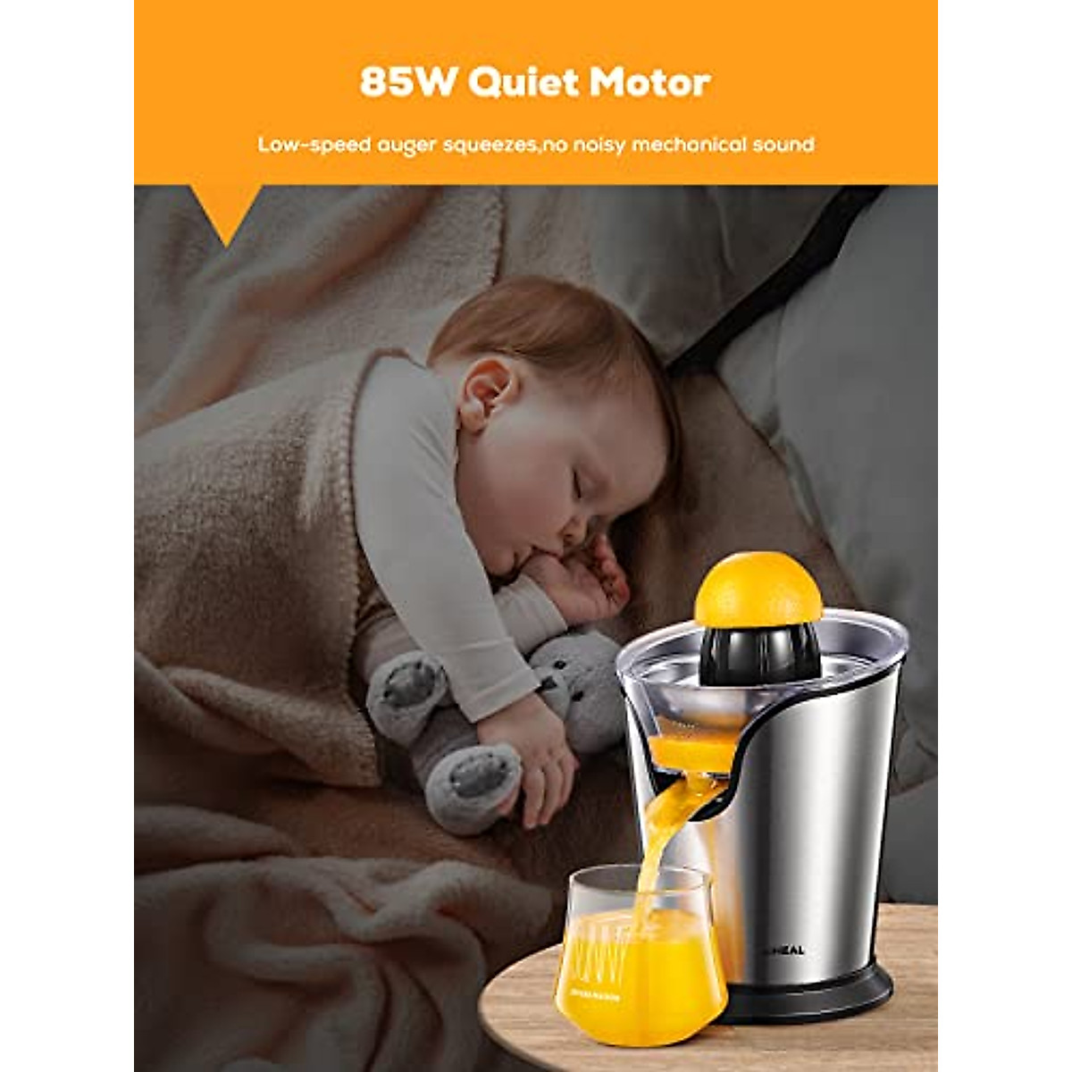 Aiheal Electric Citrus Juicer, Orange Juicer Squeezer with Two Interchangeable Cones Suitable for All Size of Citrus Fruits, Anti-drip Spout and Ultra Quiet Motor, BPA Free, Brushed Stainless Steel