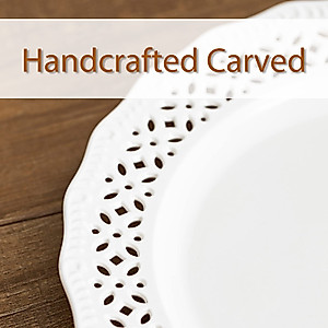 Magclay Ceramic Dinner Plates, Set of 6, 10.6 Inch Round Carved Plate, Scratch Resistant, Modern Dinnerware Dishes Set for Steak, Pasta, Party (White)