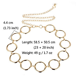 Juland Alloy Waist Chain Body Chain for Women Waist Belt Belly Chain Adjustable Body Harness for Jeans Dresses – Gold Ring Buckle 0413