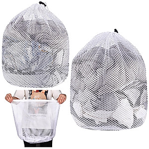 Abeillo 2 Pcs Mesh Sock Bag for Washing Machine, Washable Drawstring Design Travel Laundry Bags, Garment Washing Bags for Laundry Storage for Home Dorm Hotel Travel（11.8×15.7inch,15.7×19.7inch）