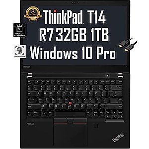 Lenovo ThinkPad T14 14" FHD (AMD 8-Core Ryzen 7 Pro 4750U, 32GB RAM, 1TB PCIe SSD) IPS Business Laptop, 3YR Premier WRT, Backlit, Fingerprint Reader, IST Cable, Wi-Fi 6, Win10 / Win 11 Pro - 2023