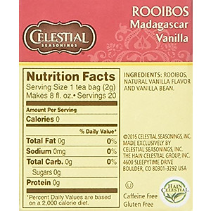 Celestial Seasonings Madagascar Vanilla Rooibos African Red Herbal Tea, 20 ct