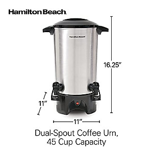 Hamilton Beach 45 Cup Coffee Urn and Hot Beverage Dispenser with Dual Spouts, Silver (40518)