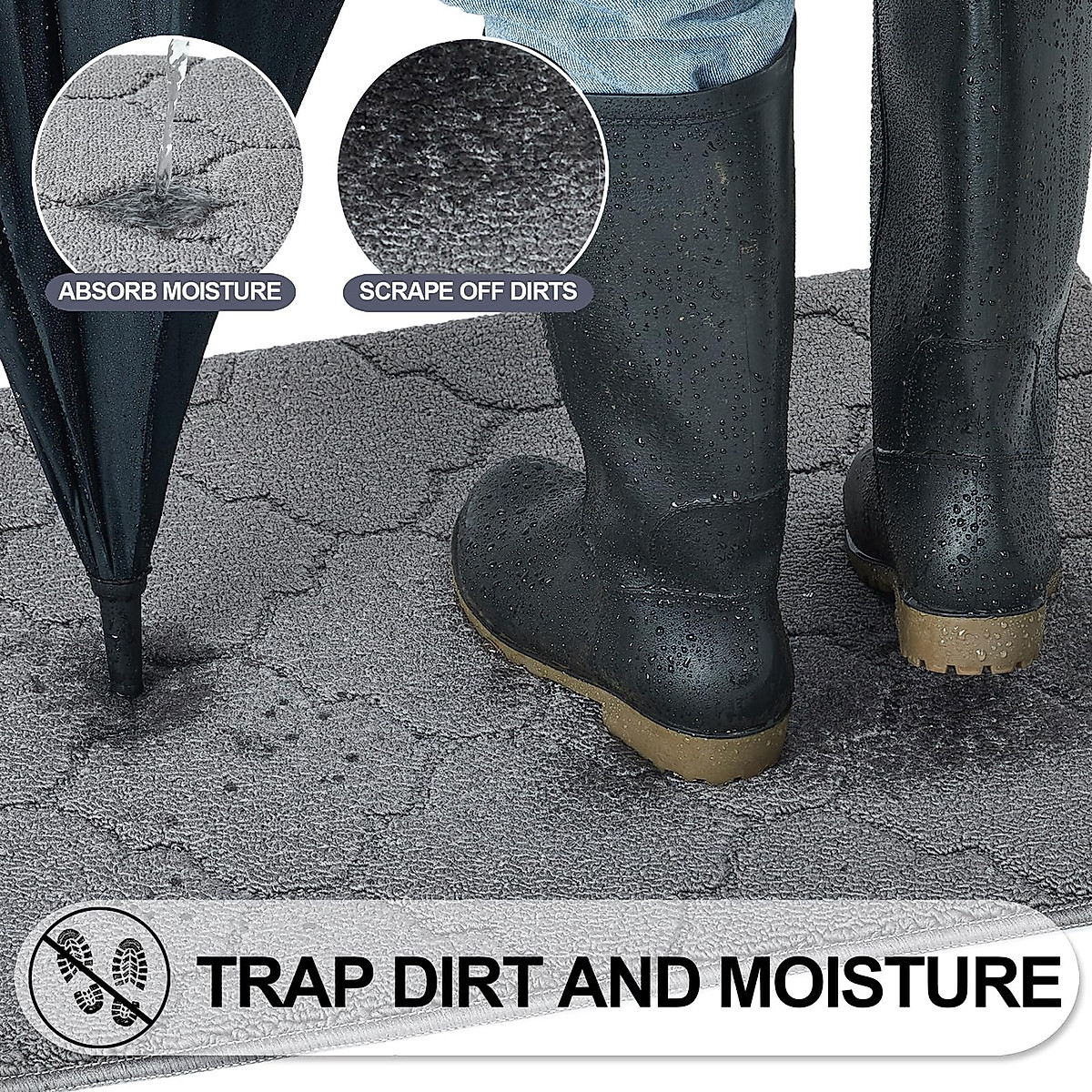 REFETONE Indoor Doormat, Front Back Door Mat, 20x32, Non-Slip Absorbent Resist Dirt Door Mats, Machine Washable Low-Profile Inside Floor Mat Door Rugs for Entryway, Grey