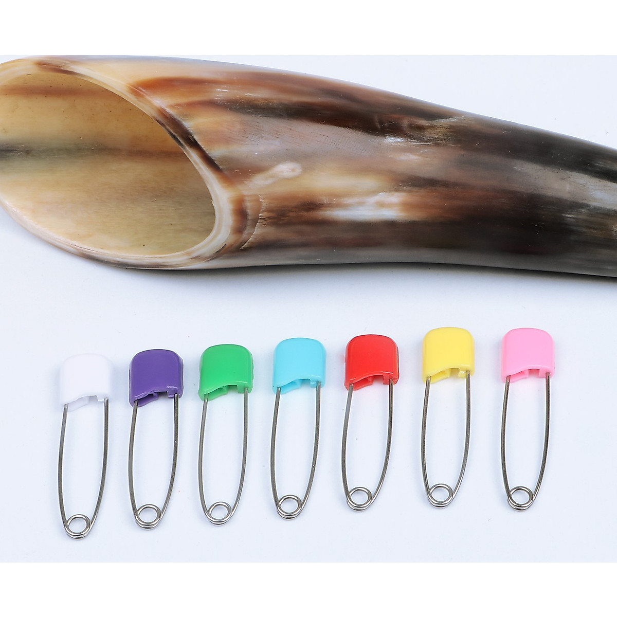 AnMiao Star 100 Pcs 7 Colors Plastic Head Safety Pin Safety Locking Baby Cloth Diaper Nappy Pins (1.6Inch Long)