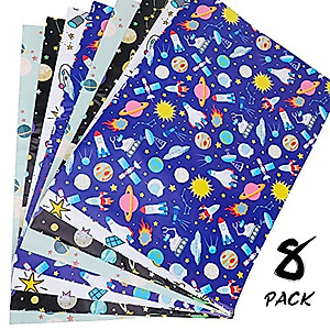 Konsait Space Wrapping Paper, Blue White Navy Bulk Packaging Paper Assortment for Birthday Party Favors Holiday Decoration DIY Crafts Supplies, 8 Sheet 27.6" x 20" Outer Rocket Gift Wrapping Paper