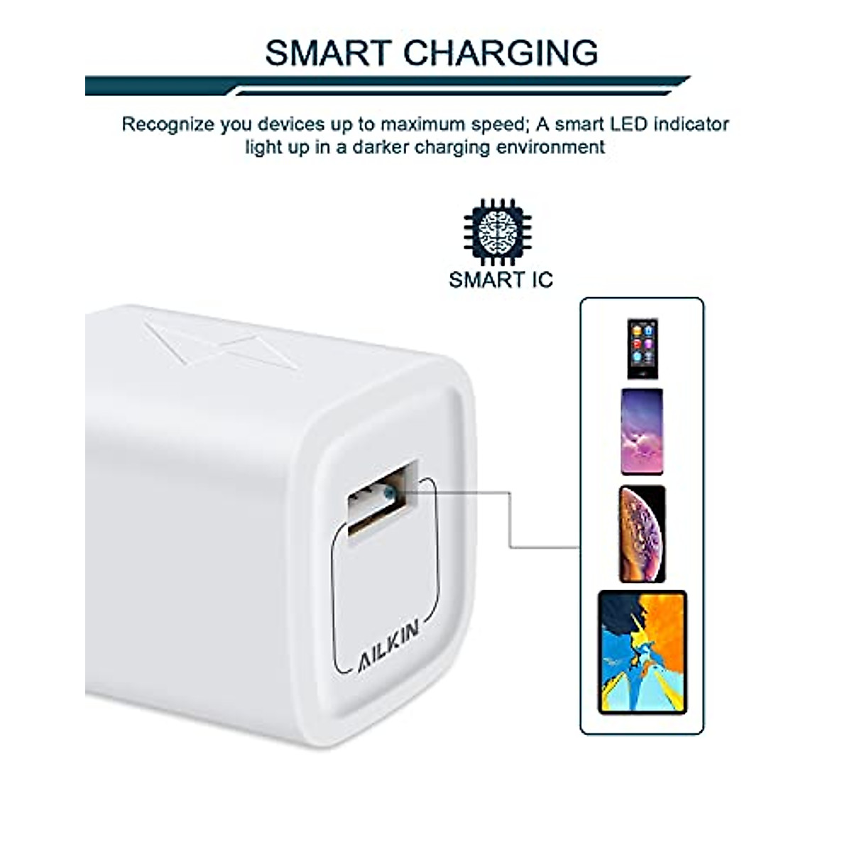 Charger Block, AILKIN 5Pack USB Wall Charging Adapter Fast Charge Power Plug Brick for iPhone 14 13 Pro Max 12 11, Samsung Galaxy S22 Ultra, Google, LG, One Port USB Mini Station Cube Box for Travel