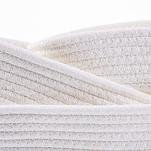 BQEE Cotton Rope Handmade Woven Home Storage Household Candy Toys Storage Basket Sundries Collection Box Candy Snack Food Tray SML Pack of 3 (Oval, White)