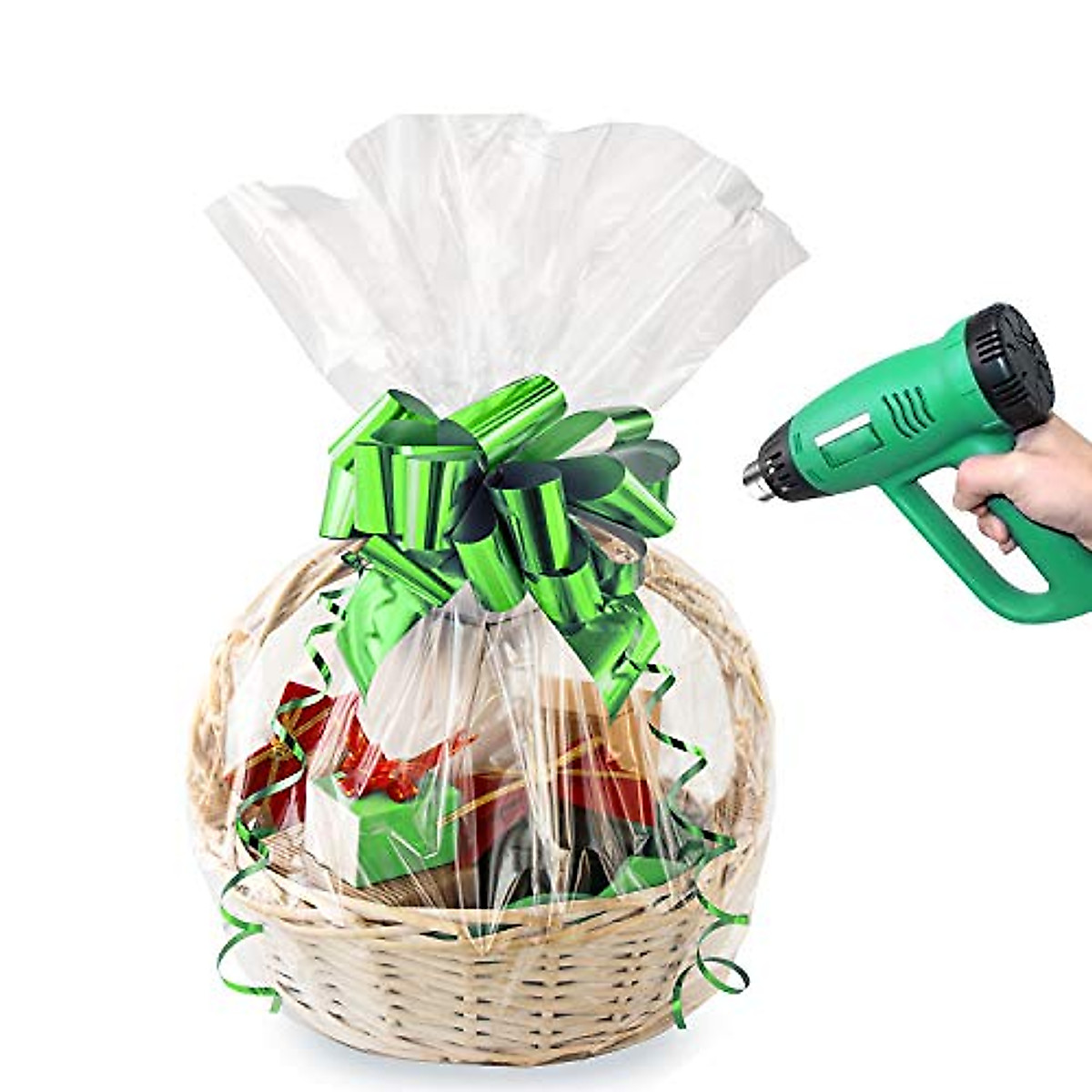 Morepack Shrink Wrap Basket Bags,10 Pieces 18x22 Inches Clear PVC Shrink Wrap Bags for Gift Basket