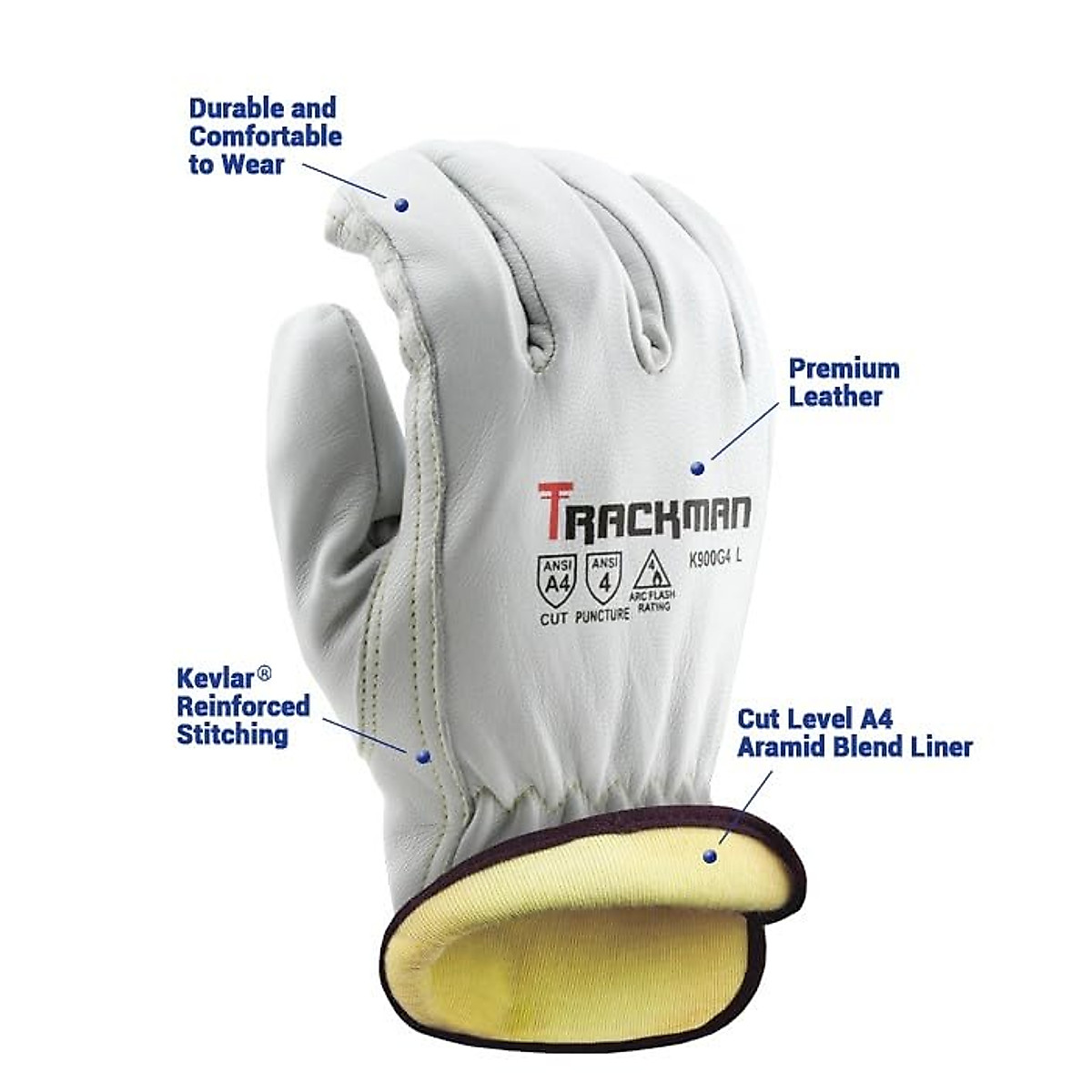 Stauffer Trackman Premium Goatskin Leather, Kevlar lined, Cut Resistant Work Gloves (Large)