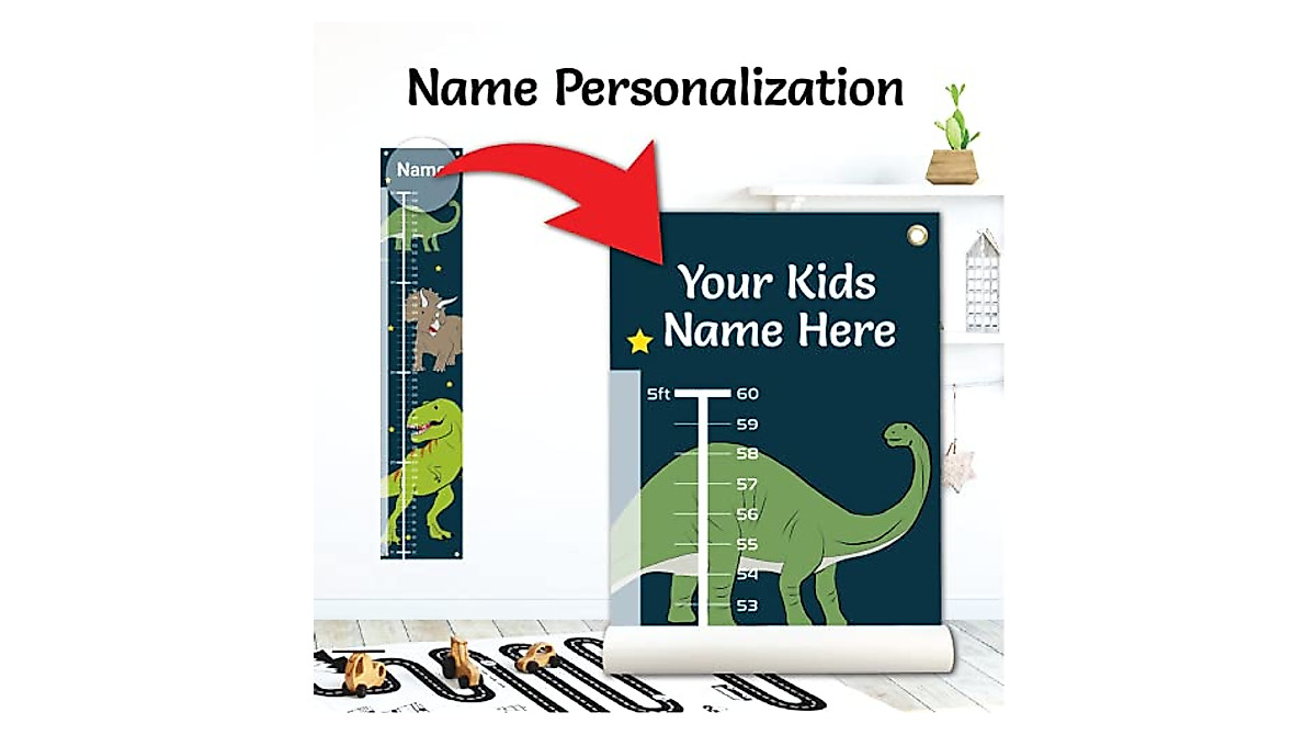 Personalized Dinosaur Kids Growth Chart for Room Decor