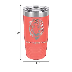 LaserGram 20oz Vacuum Insulated Tumbler Mug, Lion Head, Personalized Engraving Included (Coral)