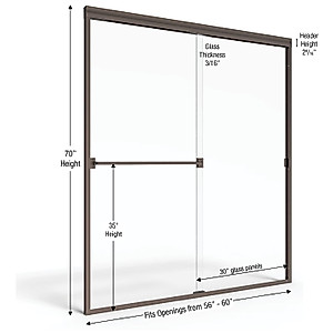 Basco CLCH05A6070CLSV Classic Sliding Shower Door, 56-60 in. W x 70 in. H, Silver Clear Glass