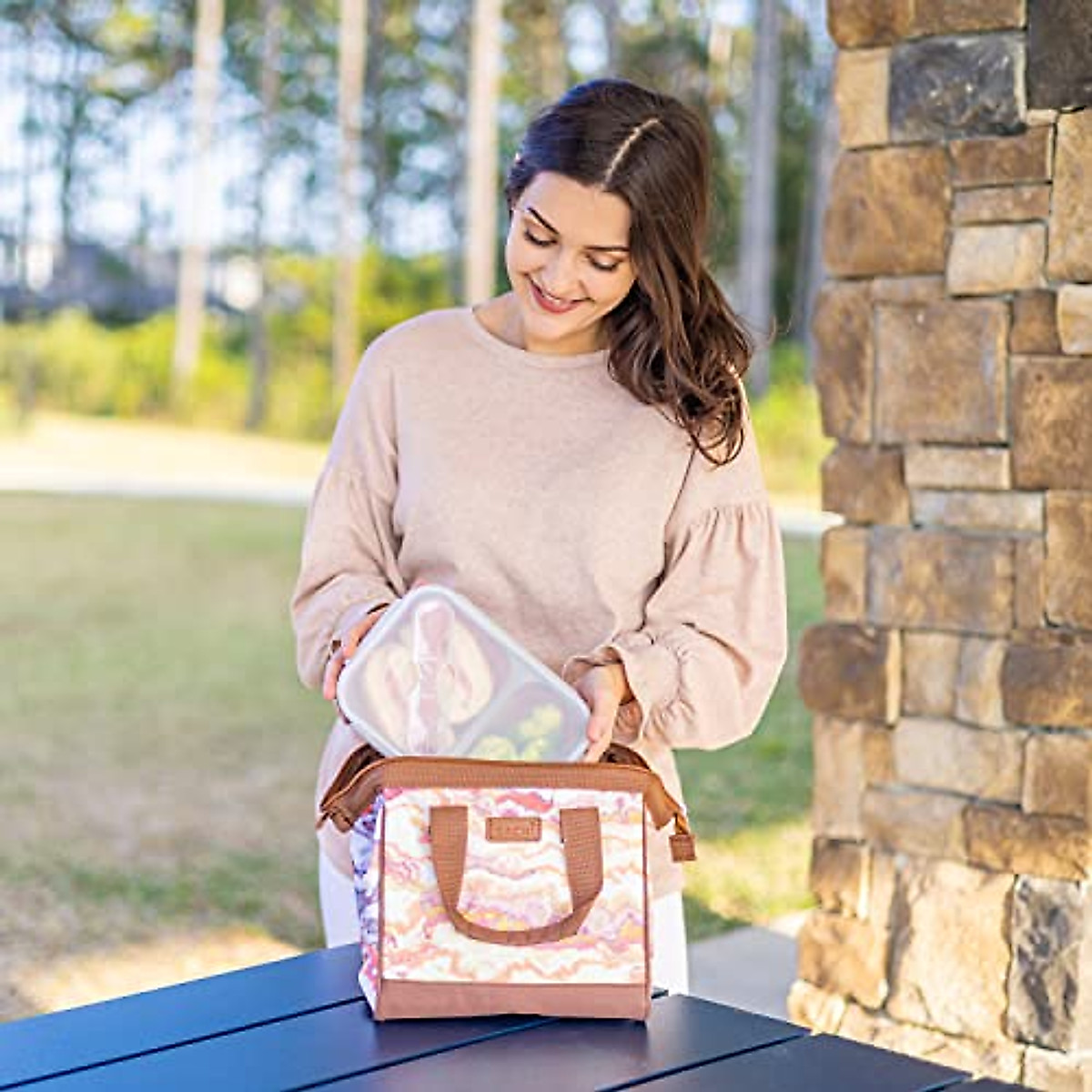 ModernHome Maven Silicone - Collapsible - BPA Free - Leak Proof - 2 Compartments - Lunch Box - Storage Container - Bento Box - Dishwasher, Microwave Safe - Mauve Beige -1PC