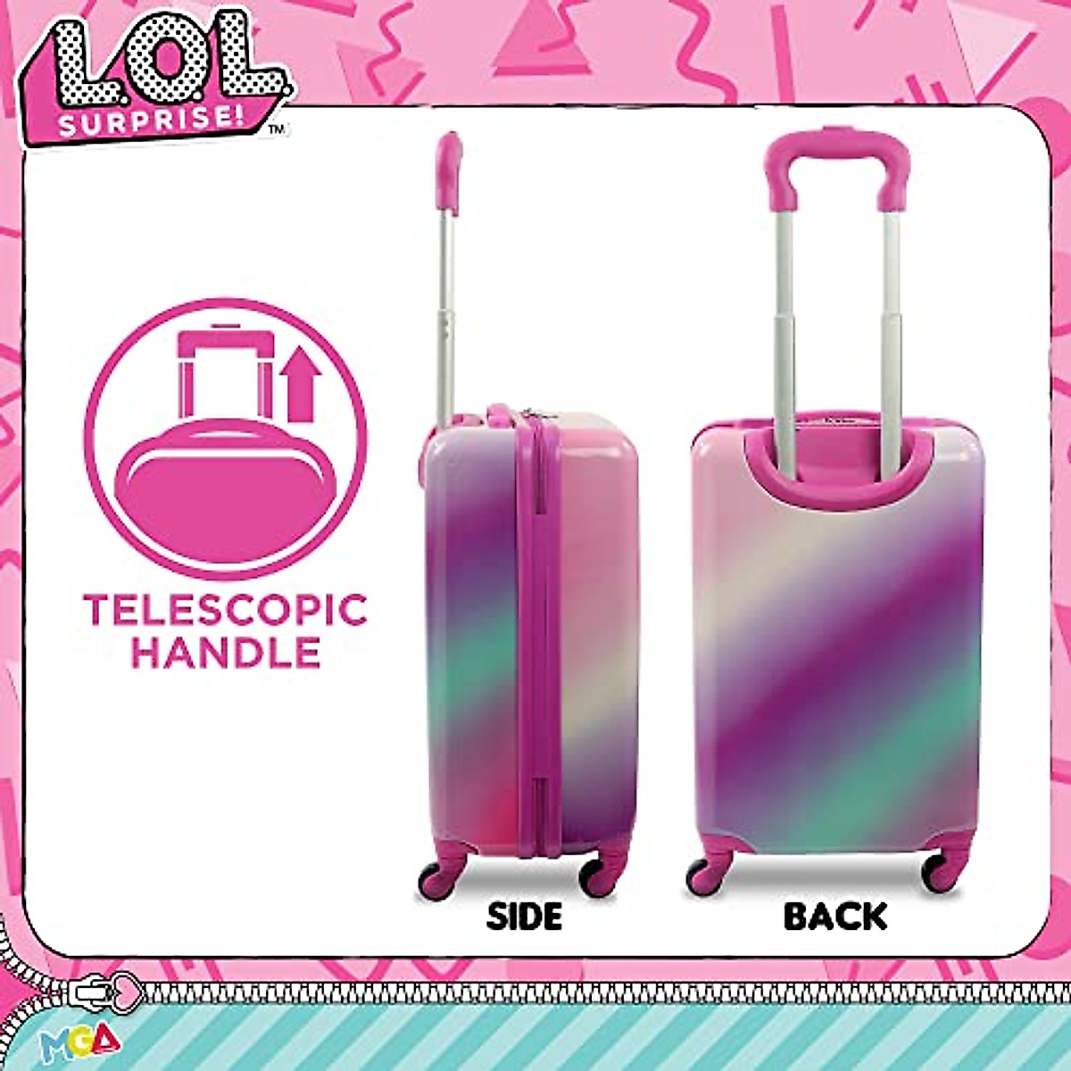 FUL L.O.L Surprise! 21 Inch Kids Rolling Luggage, Hardshell Carry On Suitcase with Wheels, Multi