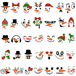iMagitek 36 Pcs Snowman Face Stickers for Christmas Ornaments Snowman Face Decals DIY Vinyl Stickers for Water Bottles Christmas Ball Refrigerator Window Clings Christmas Decorations