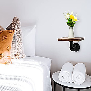 Tonport Rustic Wall Mounted Iron Water Pipe with Wooden Board Bookshelf Display Rack Simple Hanging Iron Water Pipe Floating Shelves