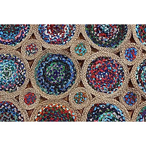 CASAVANI Scalloped Chindi Cotton Area Rug - Geometric Beige & Multicolor Hand Woven Braided Rug Best Uses for Living Room, Bedroom, Kithchen, 2.6x4 2.6x8 (C123, 4x6)