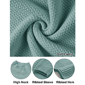 MEROKEETY Women's Long Sleeve Turtleneck Cozy Knit Sweater Casual Loose Pullover Jumper Tops, Sage, Small