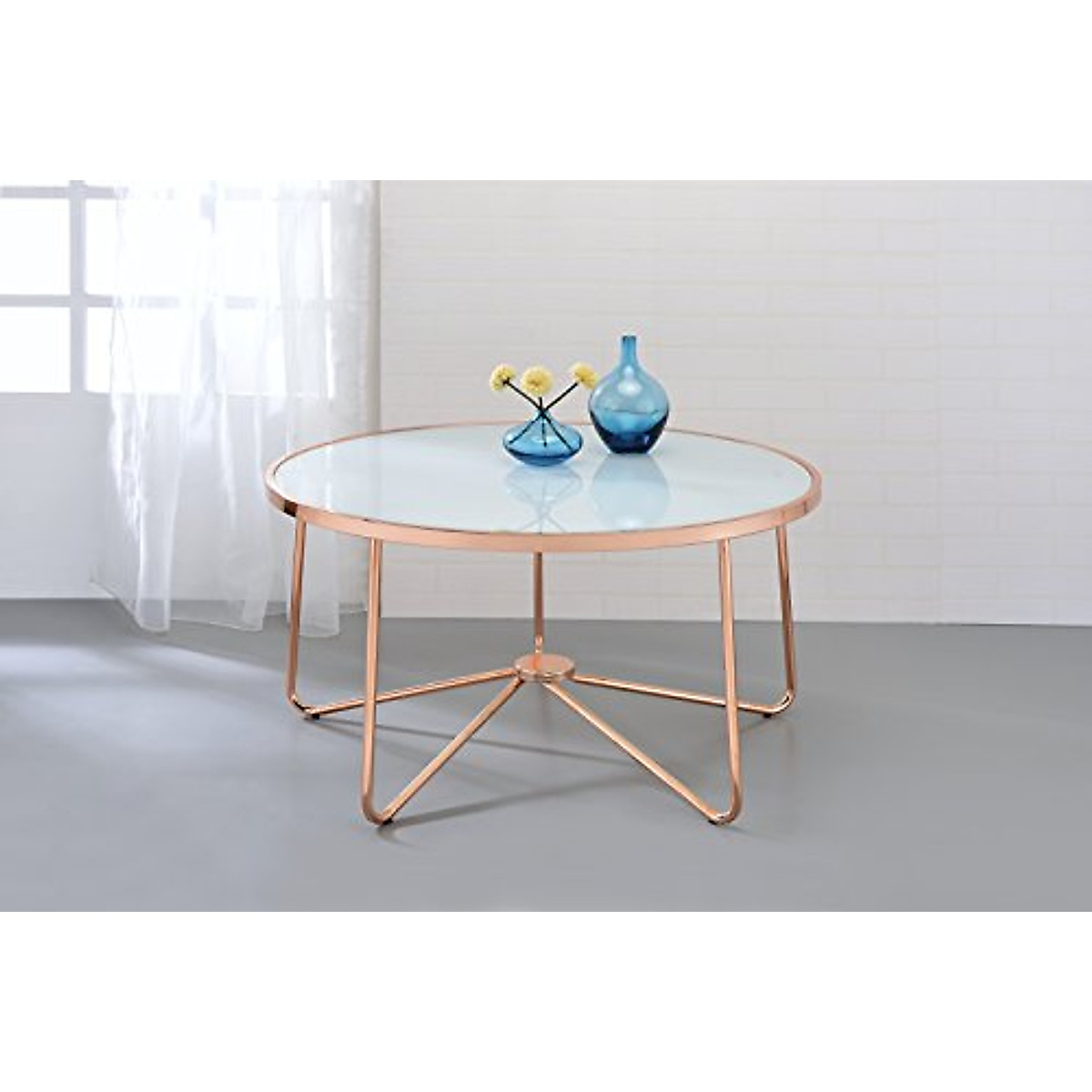 ACME Alivia Coffee Table - - Rose Gold & Frosted Glass