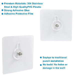 Hitefu 10pcs Self-Adhesive Hooks Without Nails, Heavy Duty Wall Hooks for Hanging, Screw Free Sticker for Wall Mount, Waterproof Picture Hanging Hooks for Kitchen, Bathroom, Home, Office (8mm)