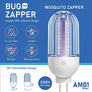 Mosquito Killer Lamp with Rotatable Plug, Electric Indoor Bug Zapper for Home Mosquito Indoor Bug Lights Zappers Electric Bug Zapper 2100V Output, 2-Pack