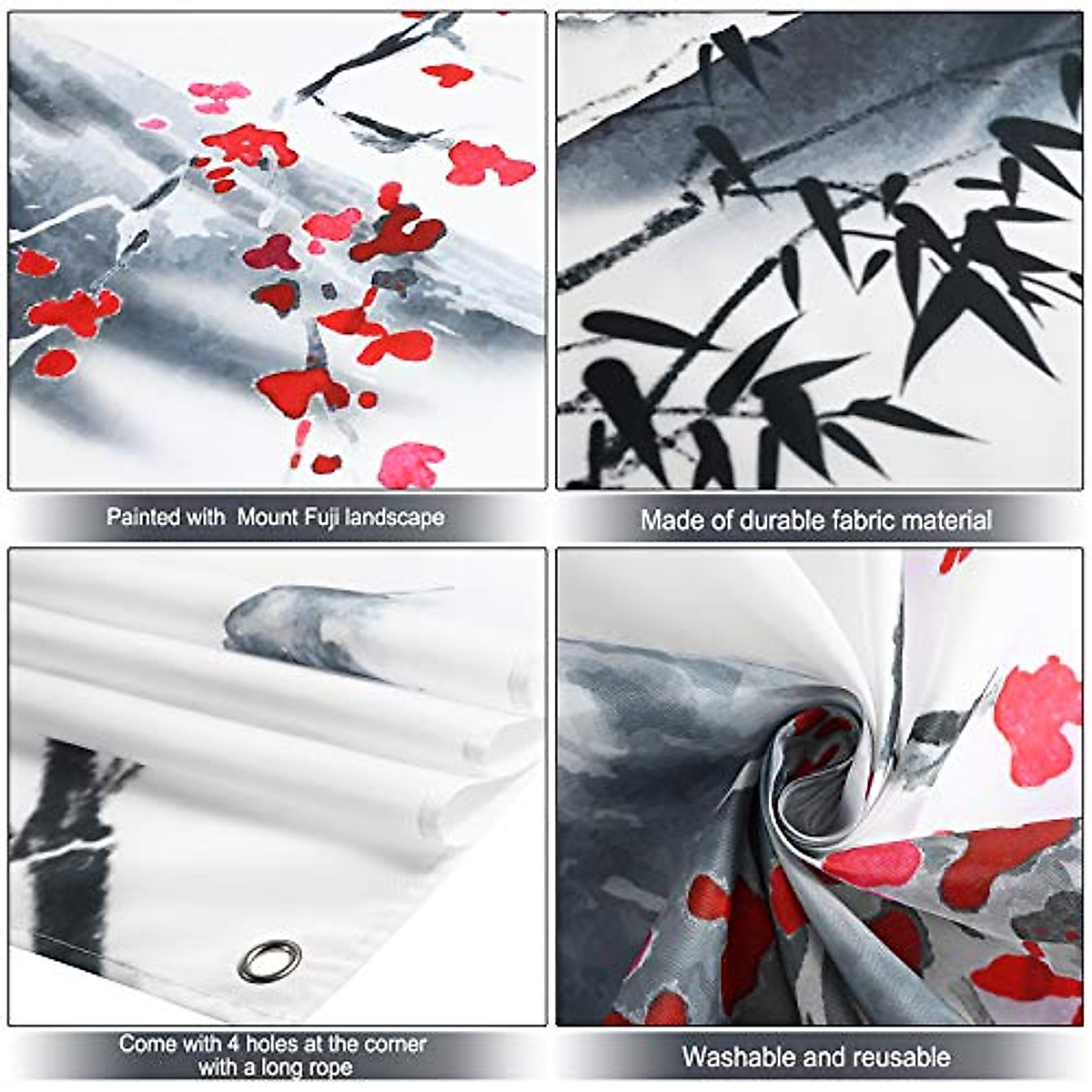 Japanese Wall Hanging Photo Banner Asian Mount Fuji Red Sun Backdrop Japanese Landscape Nature Background for Japanese Party Wall Home Decorations, 72.8 x 43.3 Inch