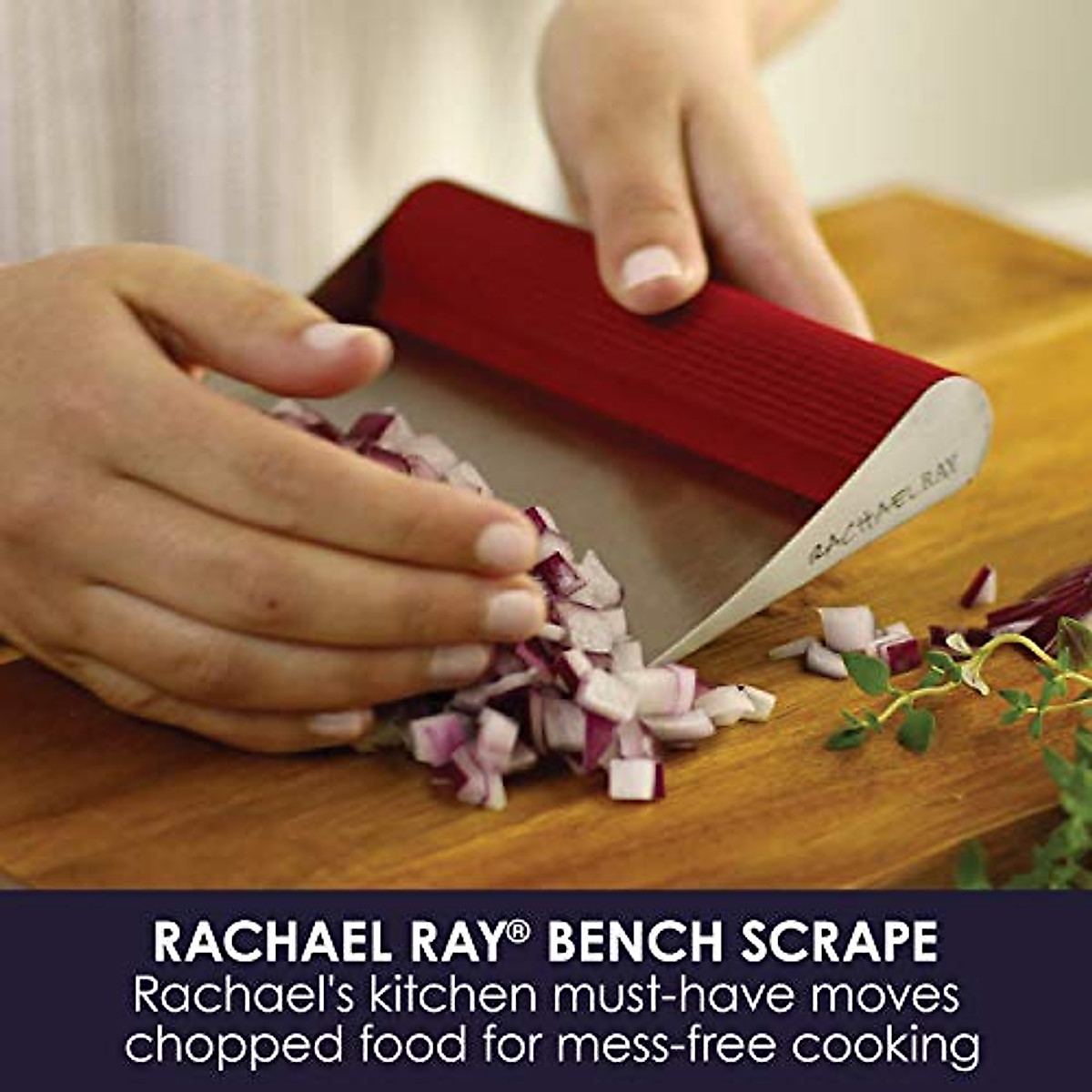 Rachael Ray Tools and Gadgets Stainless Steel Pastry Scraper / Bench Scrape / Kitchen Tool for Baking and Cooking / Dishwasher Safe, Sea Salt Gray, 6x5x1in