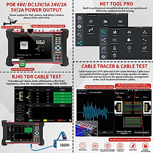 Rsrteng CCTV Tester Upgraded Version 8K IP Camera Tester CCTV Camera Tester with TVI CVI AHD SDI Coaxial Camera Test Networl Tools Cable Tester Support DMM OPM TDR POE HDMI DC24V Dual Network Port