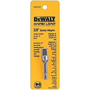 DEWALT DW2542 1/4-Inch Hex Drive to 3/8-Inch Socket Adapter , Silver