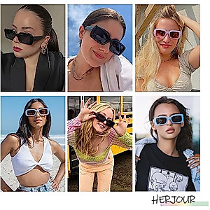 Allarallvr Trendy Rectangle Sunglasses for Women Men Vintage 90's Square Shades Thick Frame Nude Sunnies Sunglasses AR82002, Black