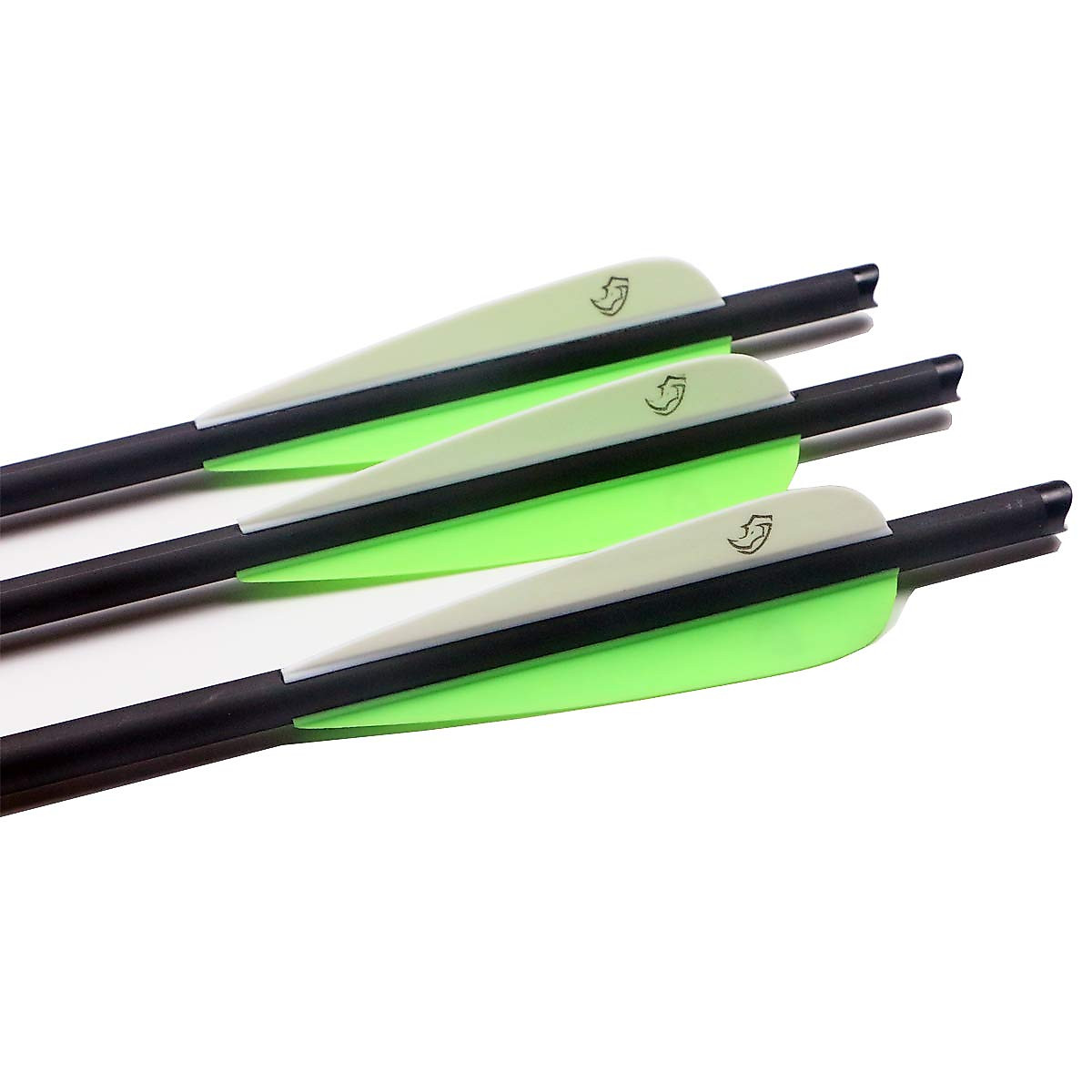 Pointdo 20inch Carbon Crossbow Bolts Crossbow Hunting Arrows with 4" Vanes and Replaced Arrowhead/Tip (12 Pack) (Green White)