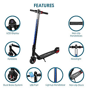 Voyager Proton Foldable Electric Scooter with LCD Display, LED Headlight and Light Strip, 15 MPH Max Speed, Long Range Battery Up to 6 Miles
