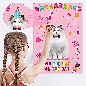 Waenerec Pin The Hat on The Cat with 54 Cat Birthday Hat Stickers Cat Party Games for Pet Kitten Meow Themed Birthday Party Decorations Supplies