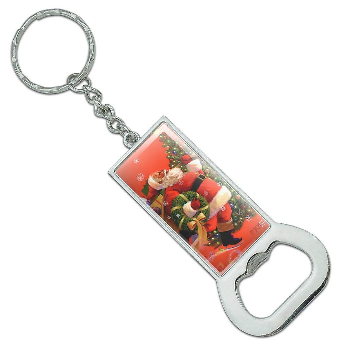 GRAPHICS & MORE Christmas Holiday Santa Skating Toys Tree Keychain Rectangle Chrome Plated Metal Bottle Cap Opener