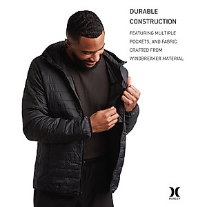 Hurley Men's Jacket - Balsam Lightweight Packable Puffer Coat - Weather Resistant Outerwear Windbreaker Coat for Men (M-XL), Size Medium, Black